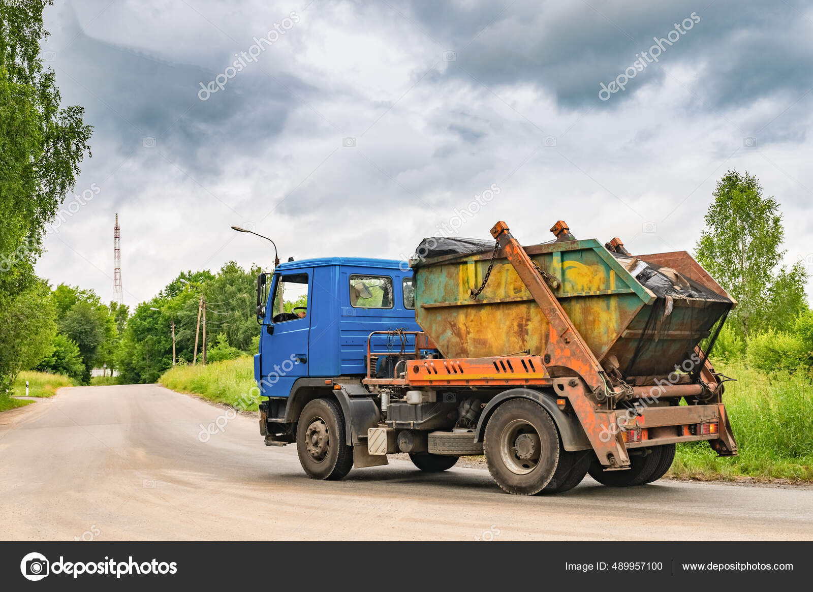 Specialized Car Removes Waste Garbage Streets City Ecology — Stock ...