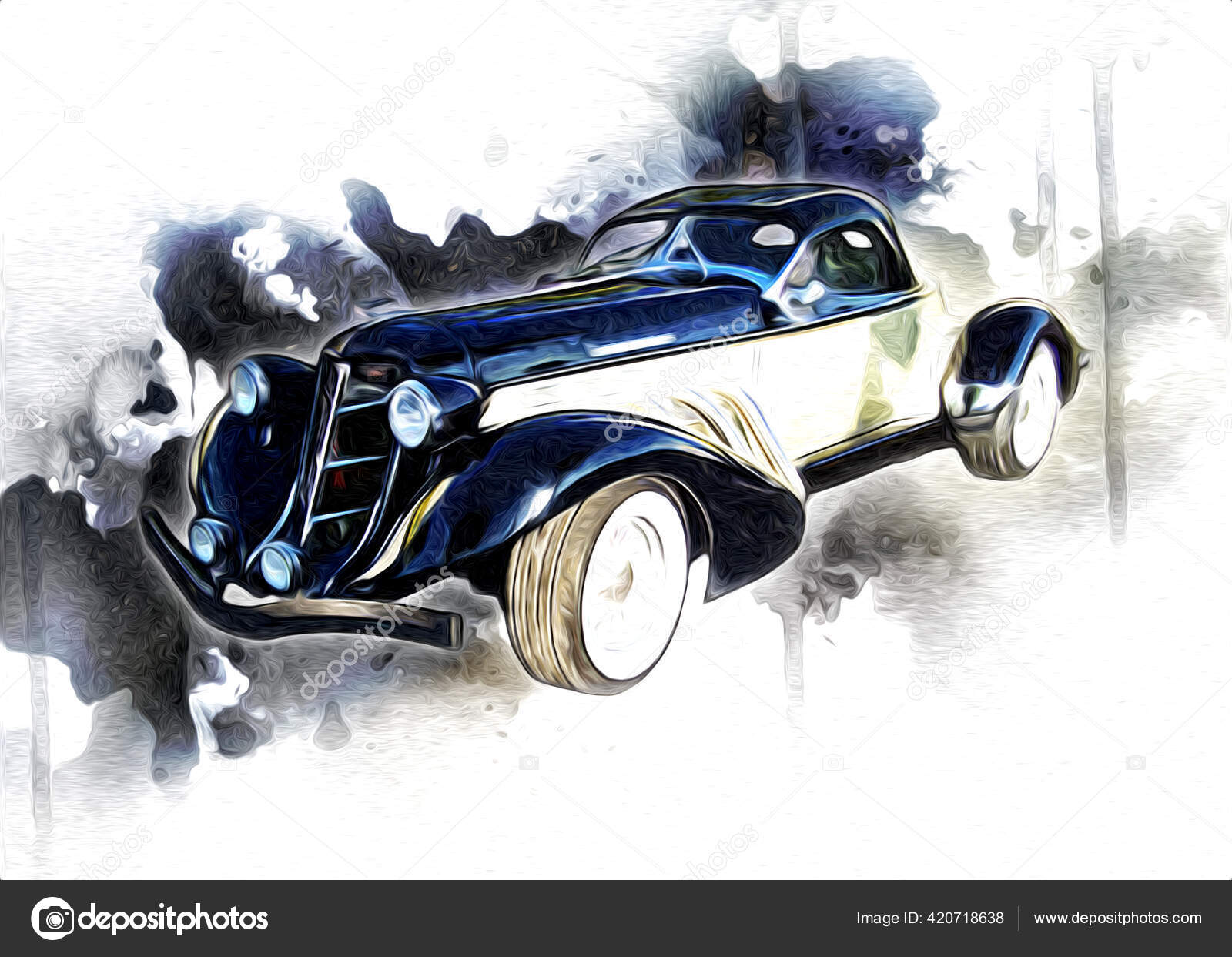 Vintage Retro Classic Old Car Illustration Stock Illustration by ...