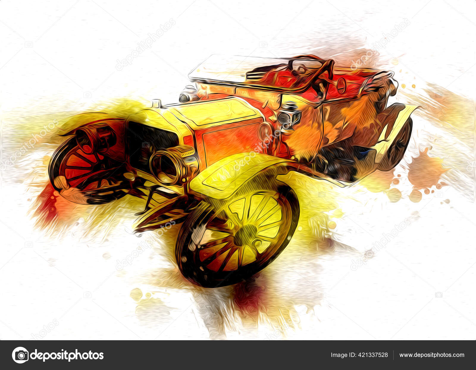 Vintage Retro Classic Old Car Illustration Stock Illustration by ...