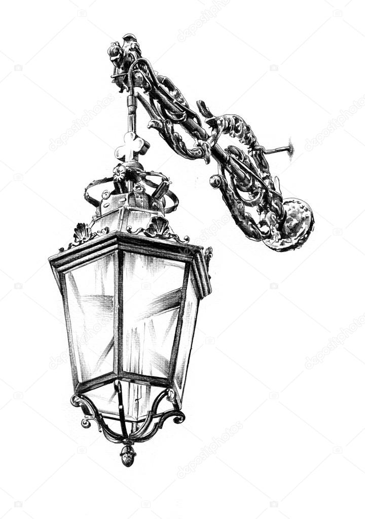 Antique street lantern drawing handmade — Stock Photo © maxtor7777 ...