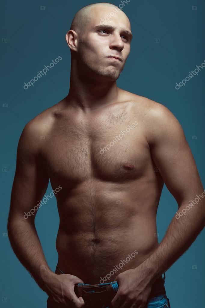 Tough Guy Concept Angry Handsome Male Model Wearing Blue Jeans — Stock