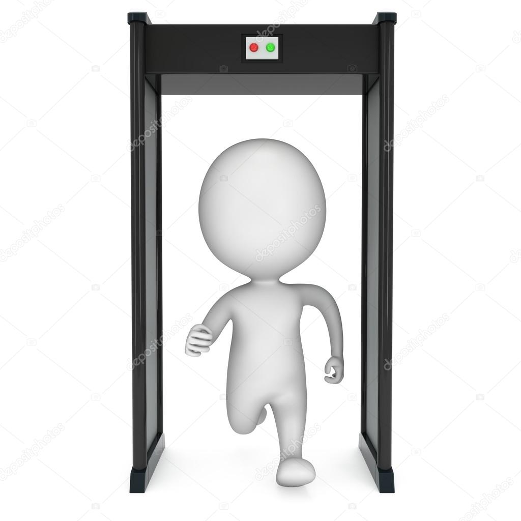 3D metal detector scanner and running man isolated on white — Stock ...