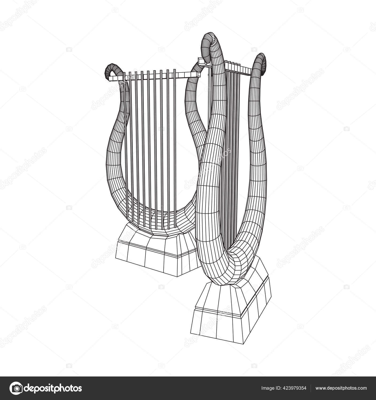 Ancient Lyre Harp Musical Instrument Music Concept Wireframe Low Poly ...