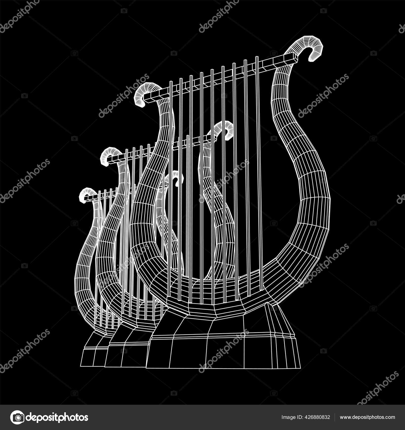 Ancient Lyre Harp Musical Instrument Music Concept Wireframe Low Poly ...