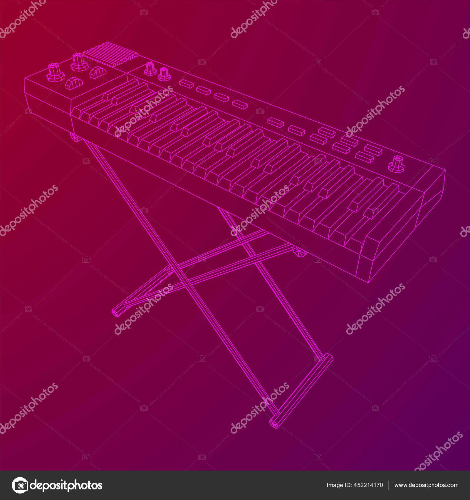 Piano Roll Analog Synthesizer Faders Buttons Knobs Wireframe Low Poly ...