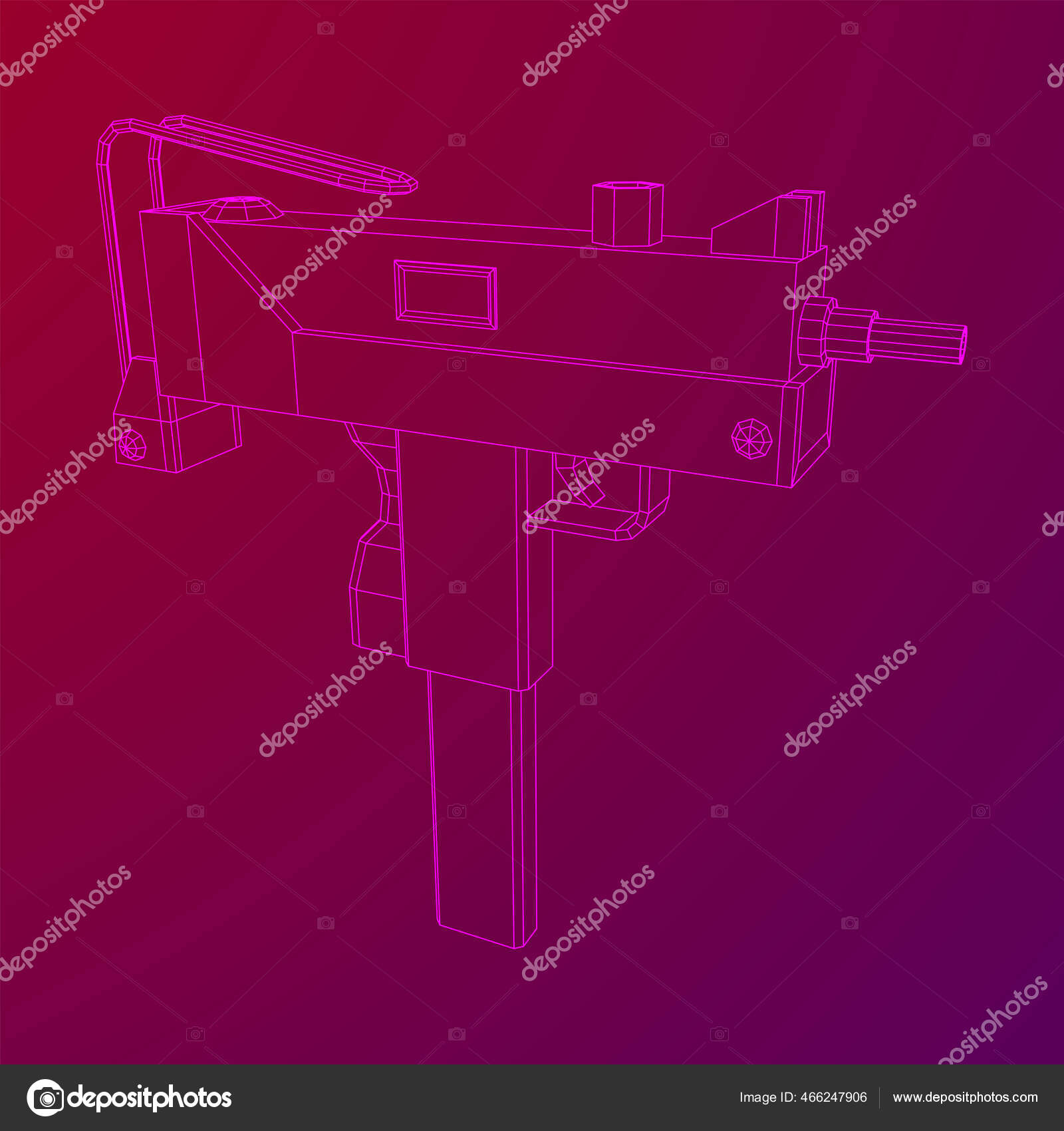 Pistol senjata api modern. Wireframe poly rendah mesh Vektor Stok oleh ...