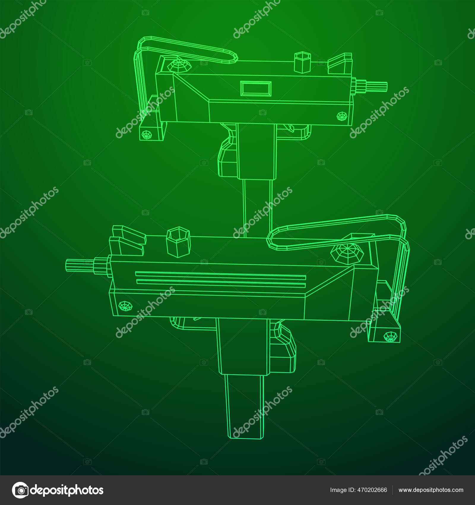 Submachine gun modern firearms pistol. Wireframe low poly mesh Stock ...