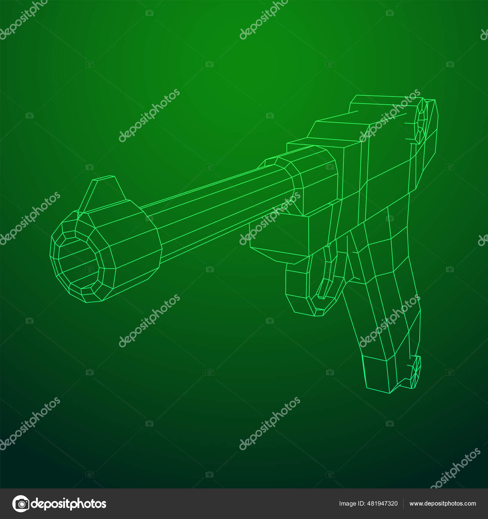 German world war military firearm pistol. Wireframe low poly vector ...