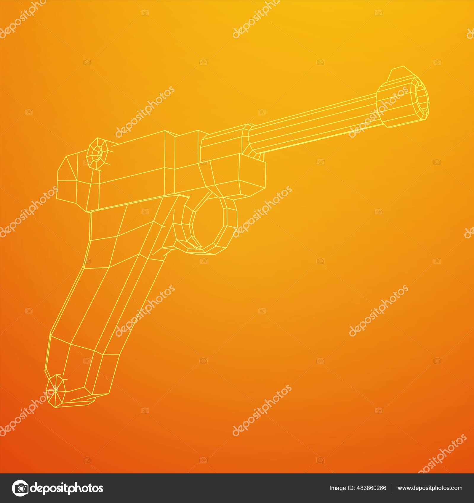 German world war military firearm pistol. Wireframe low poly vector ...