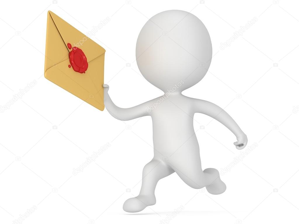 3D man and mail envelope with red wax seal — Stock Photo © newb1 #54652437