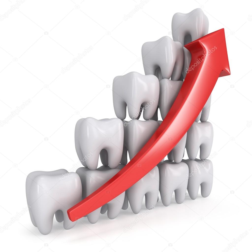 3d teeth bar graph with red arrow — Stock Photo © newb1 #55862167