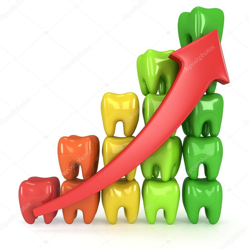 3d teeth bar graph with red arrow Stock Photo by ©newb1 56440919