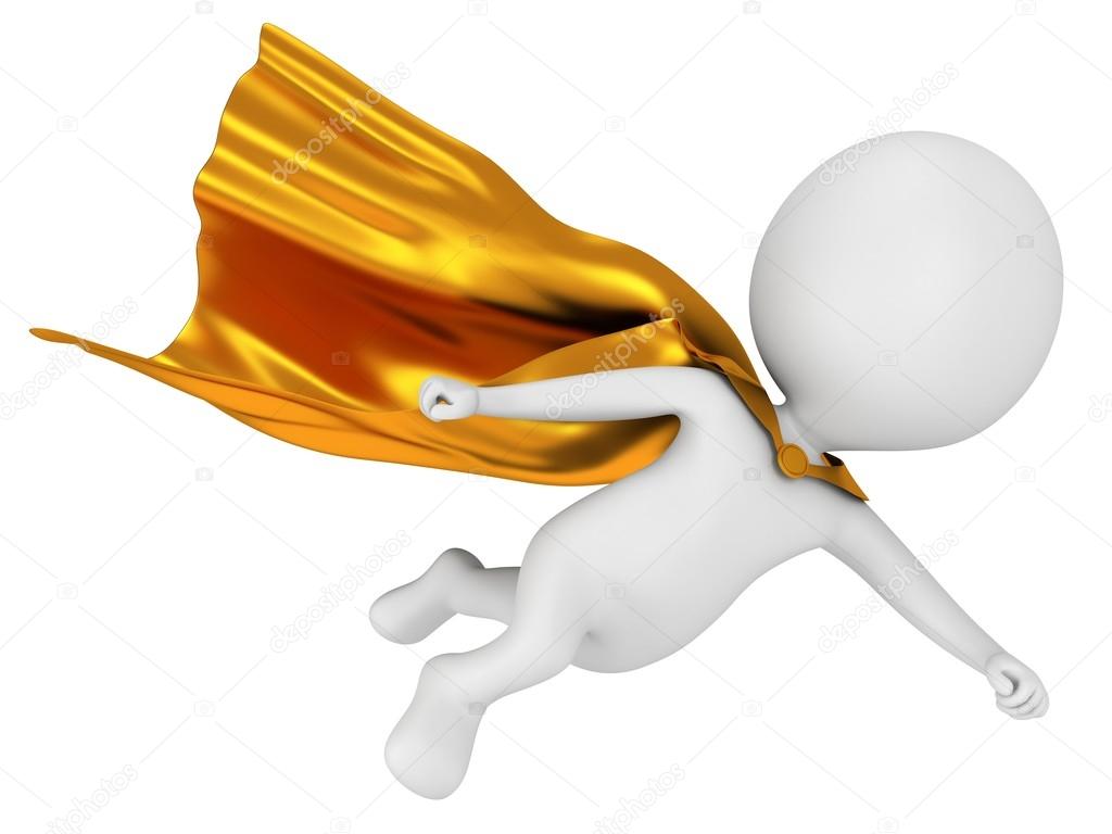 3d brave superhero with gold cloak flying above — Stock Photo © newb1 ...