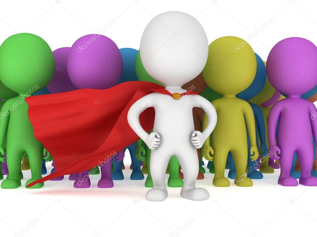 Brave superhero with red cloak before a crowd Stock Photo by ©newb1 ...