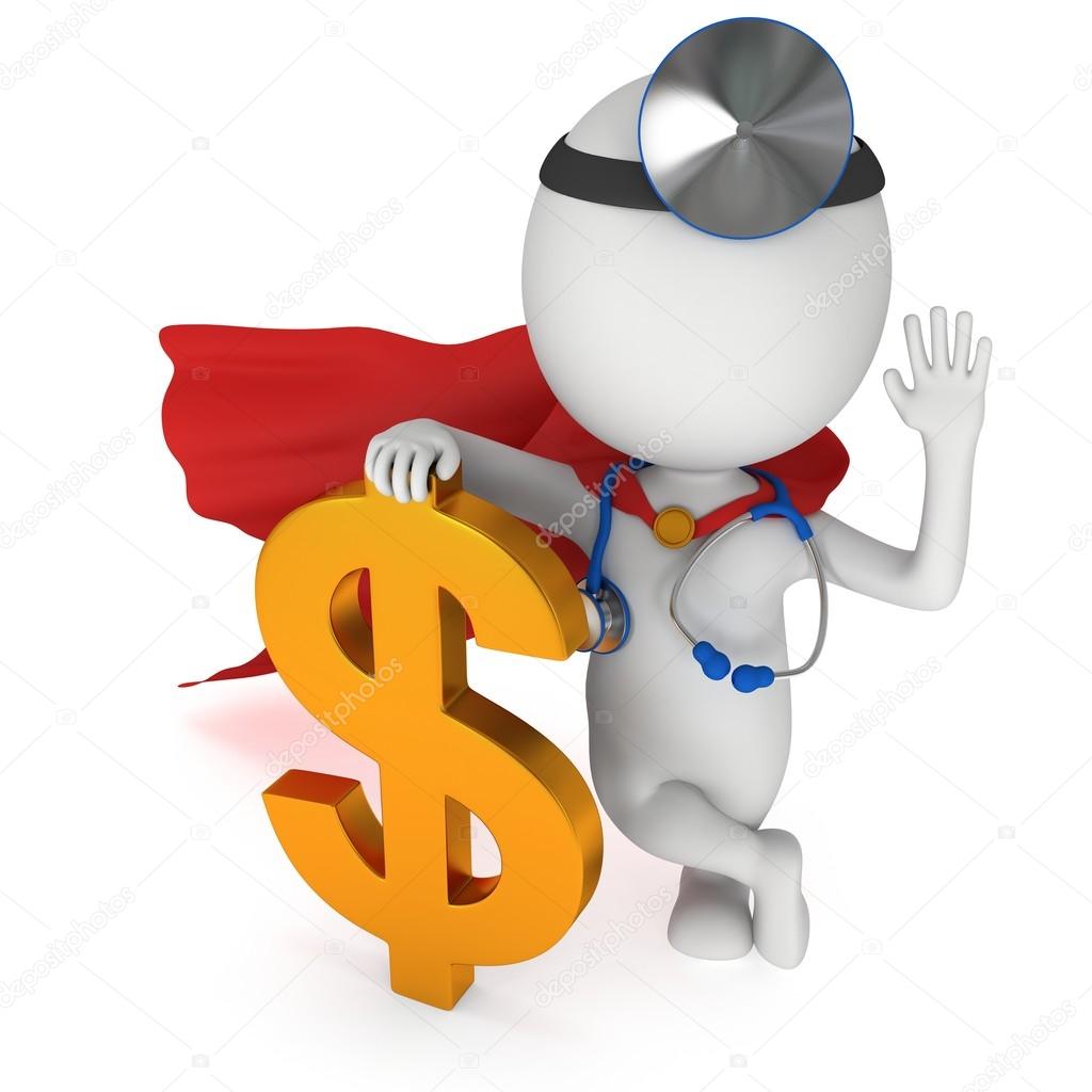 3d white super doctor stand with golden dollar sign Stock Illustration ...