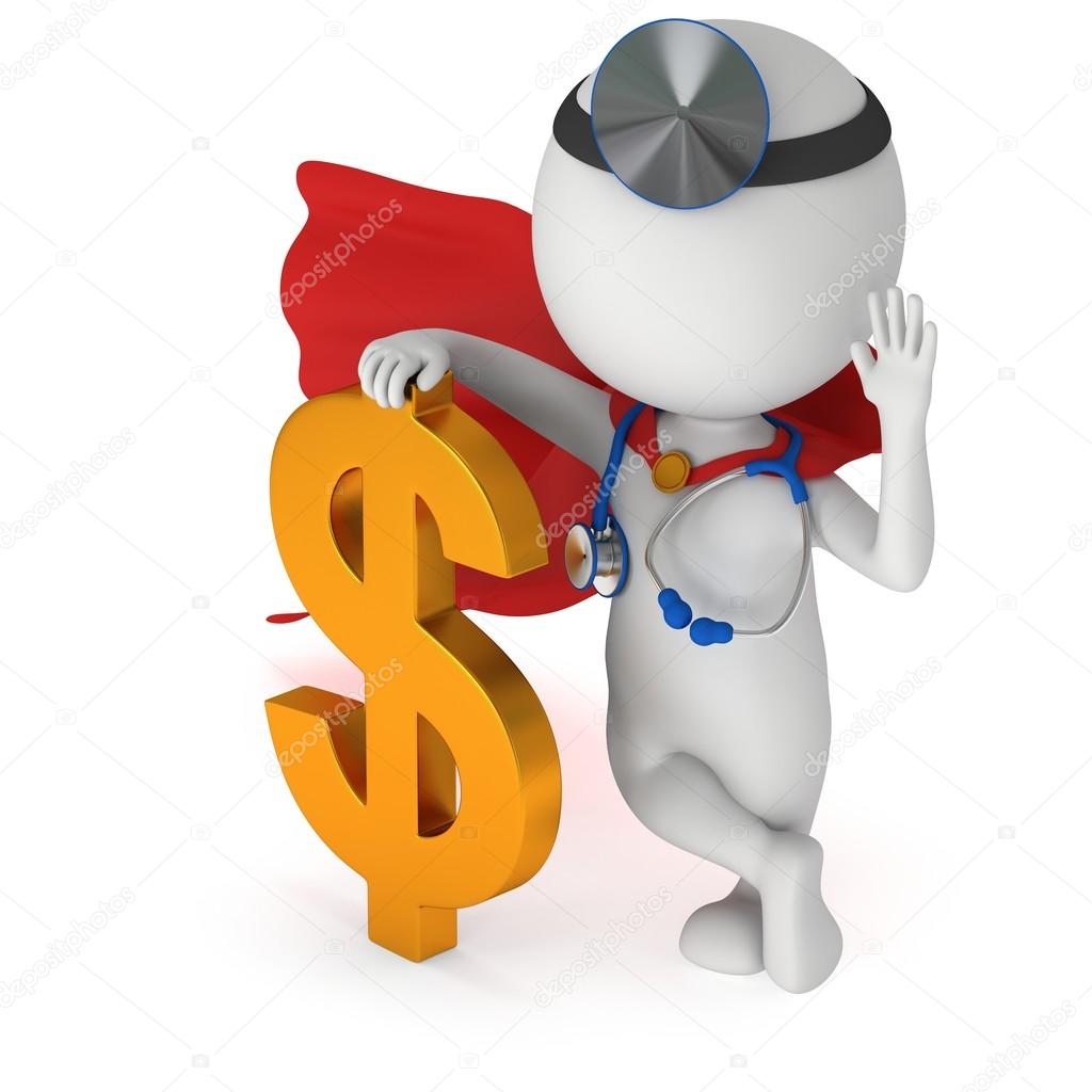 3d white super doctor stand with golden dollar sign Stock Illustration ...