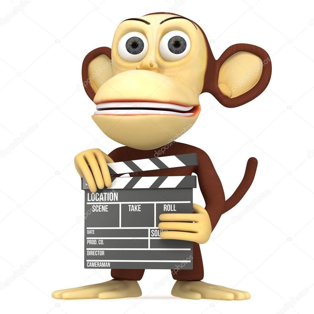 3d cute monkey with clapper board Stock Illustration by ©newb1 #82955536