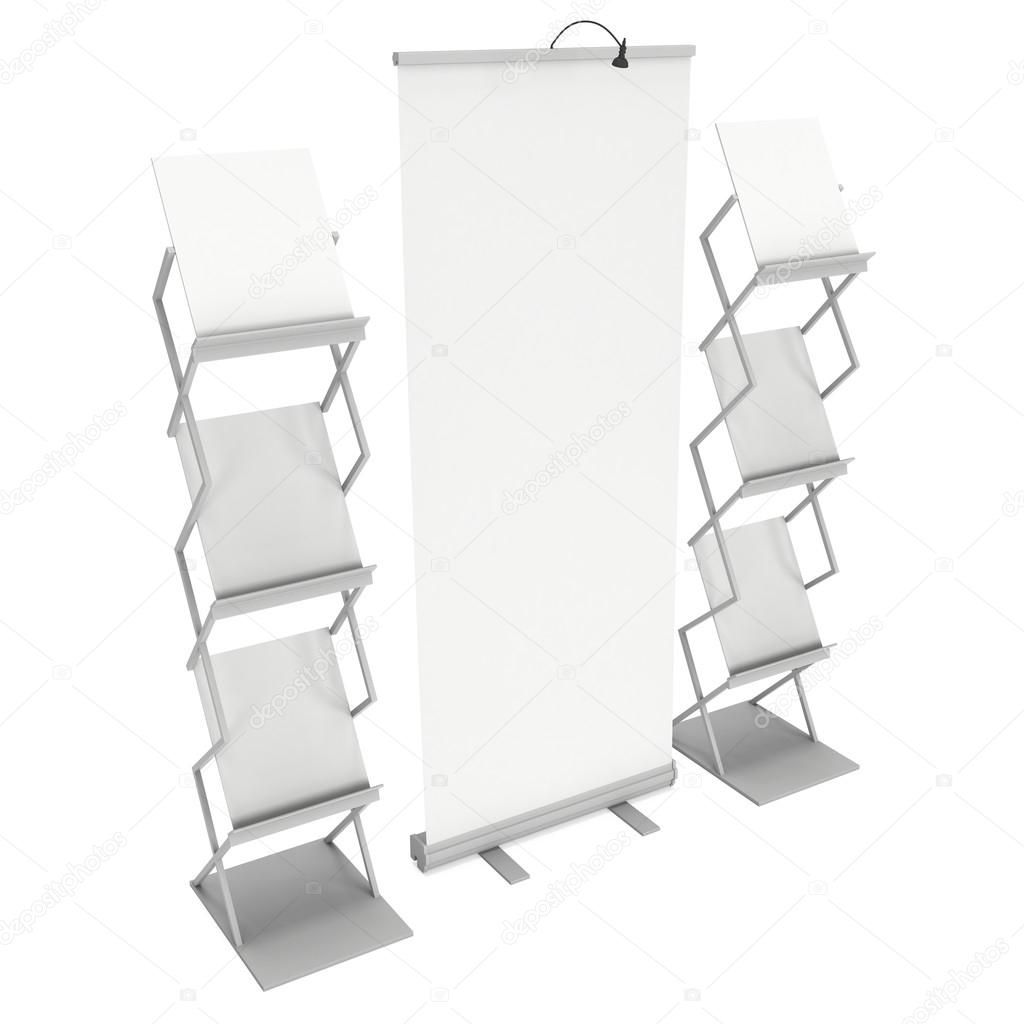 Trade show booth and magazine rack — Stock Photo © newb1 #97714040