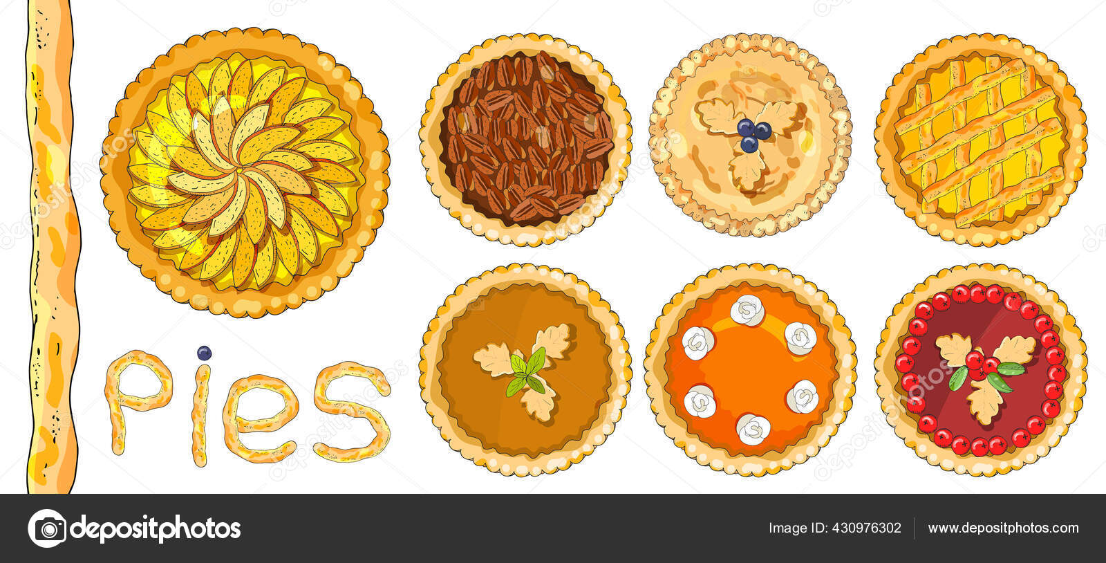 Set Pies Different Toppings Vector Illustration Isolated White Background Stock Vector Image by ...