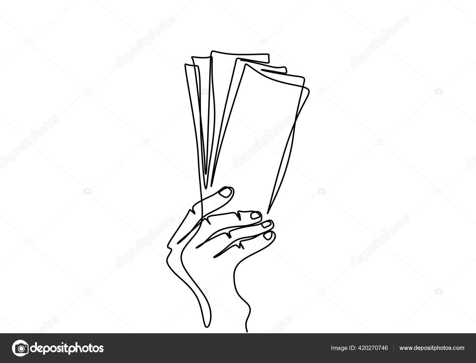 Continuous One Line Drawing Hand Holding Money Banknotes Payment Money ...