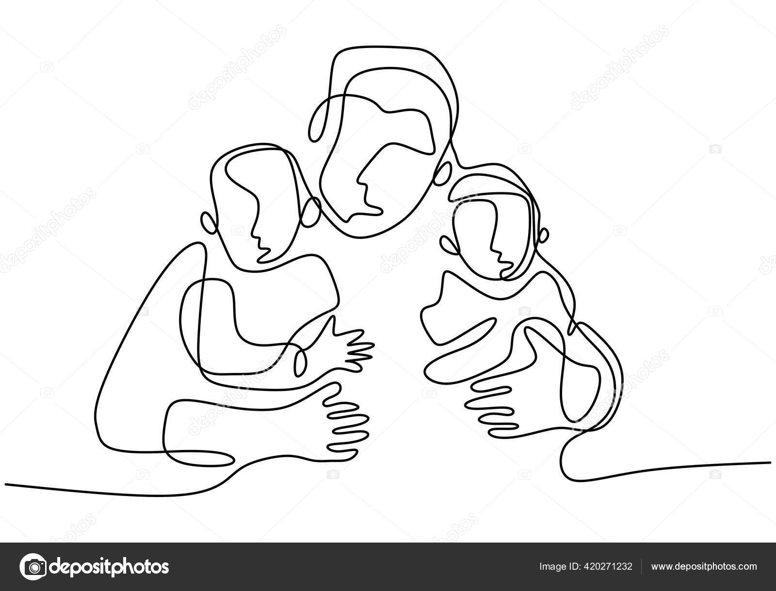 Continuous Line Drawing Father His Baby Happy Young Daddy Caring Stock ...