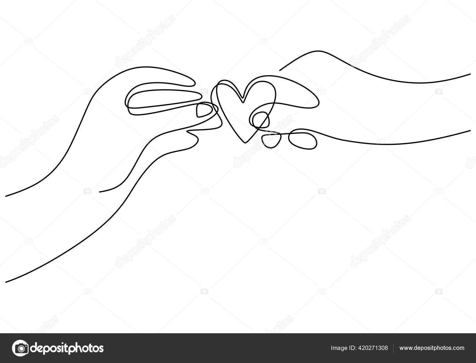 Continuous One Line Drawing Hands Holding Heart Person's Hand Receives ...