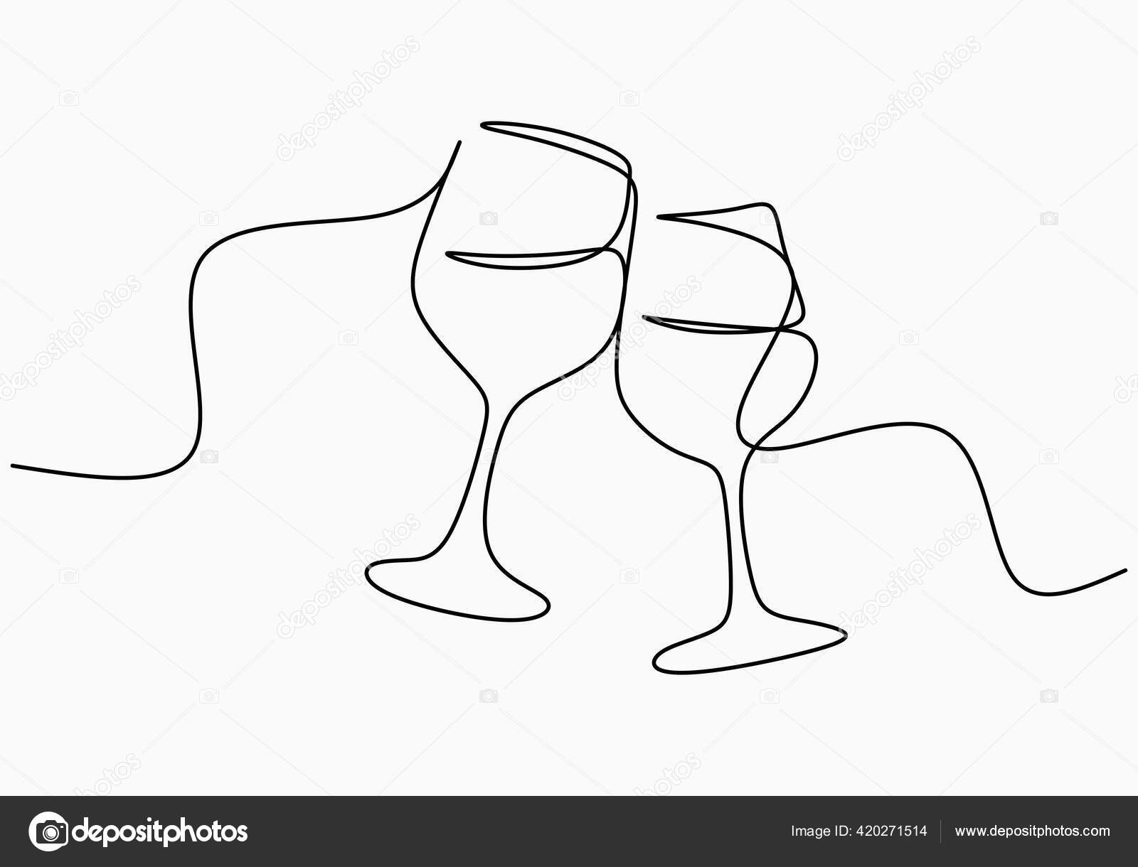 Ununterbrochene Linie Zeichnung Von Prost Zwei Gläser Für Party Feier ...