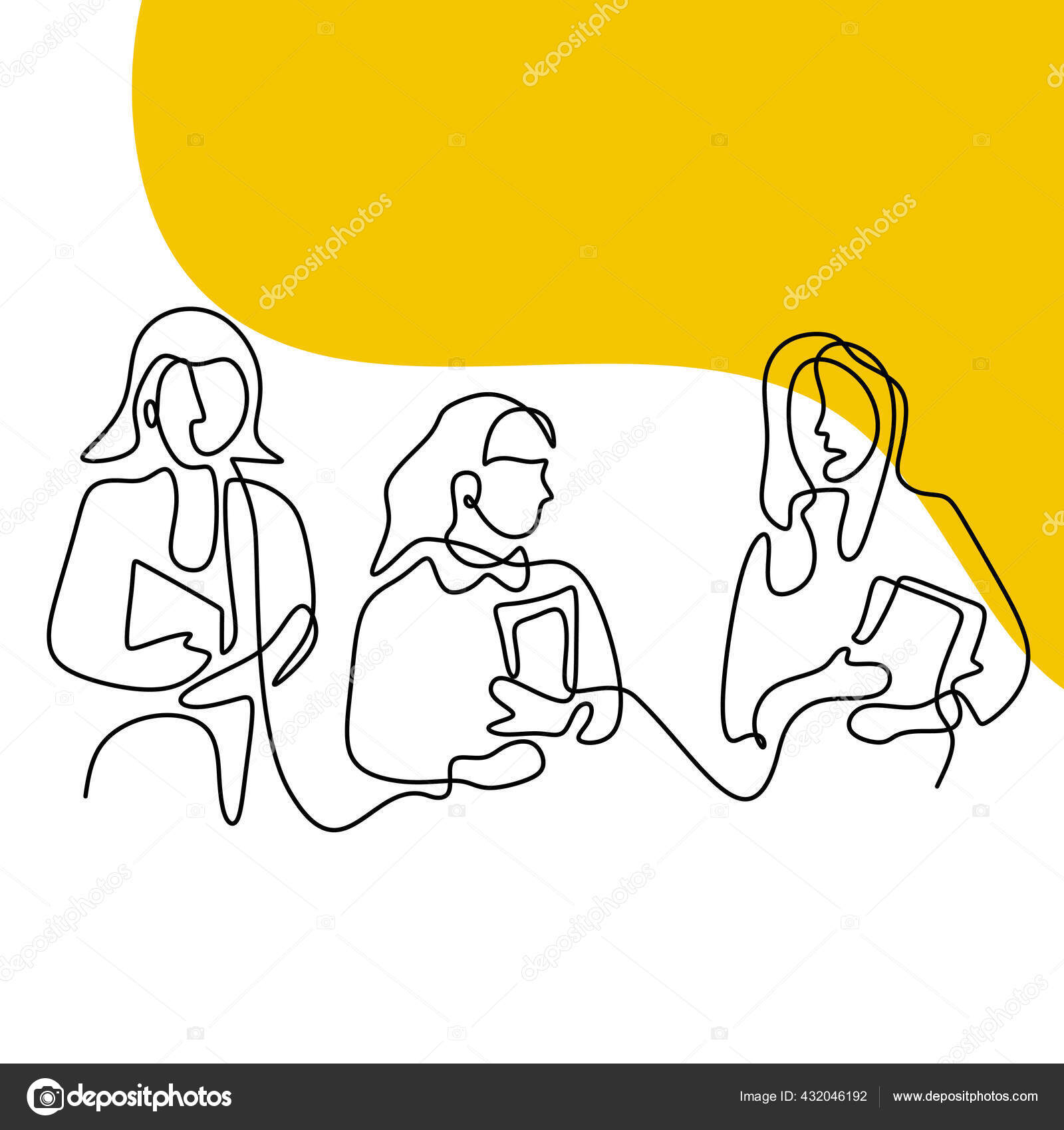 Continuous Line Drawing Three Woman Standing Pose Young Smiling ...