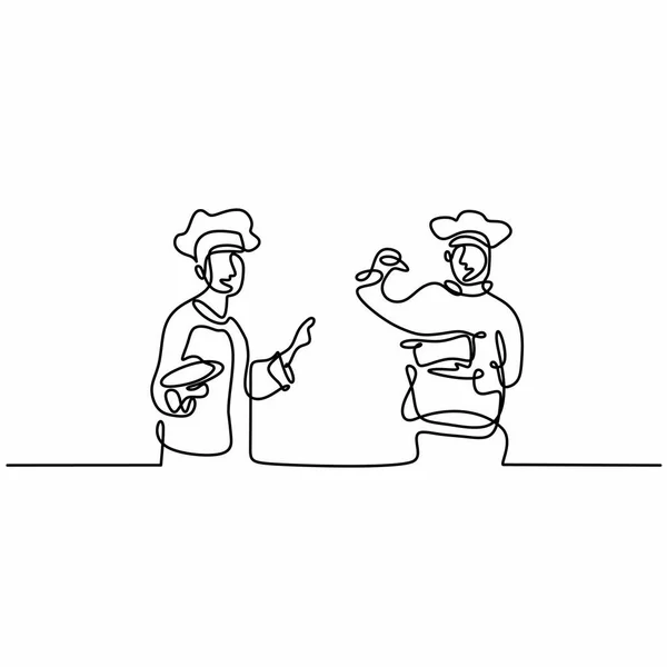 Continuous one line drawing of chef cooking vector illustration. Making ...