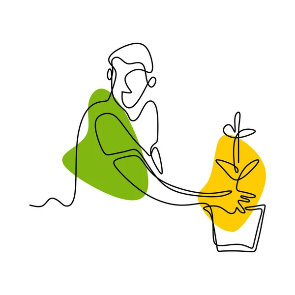 Young Man Cultivating Plant, Guy Working in Garden or Farm Vector ...