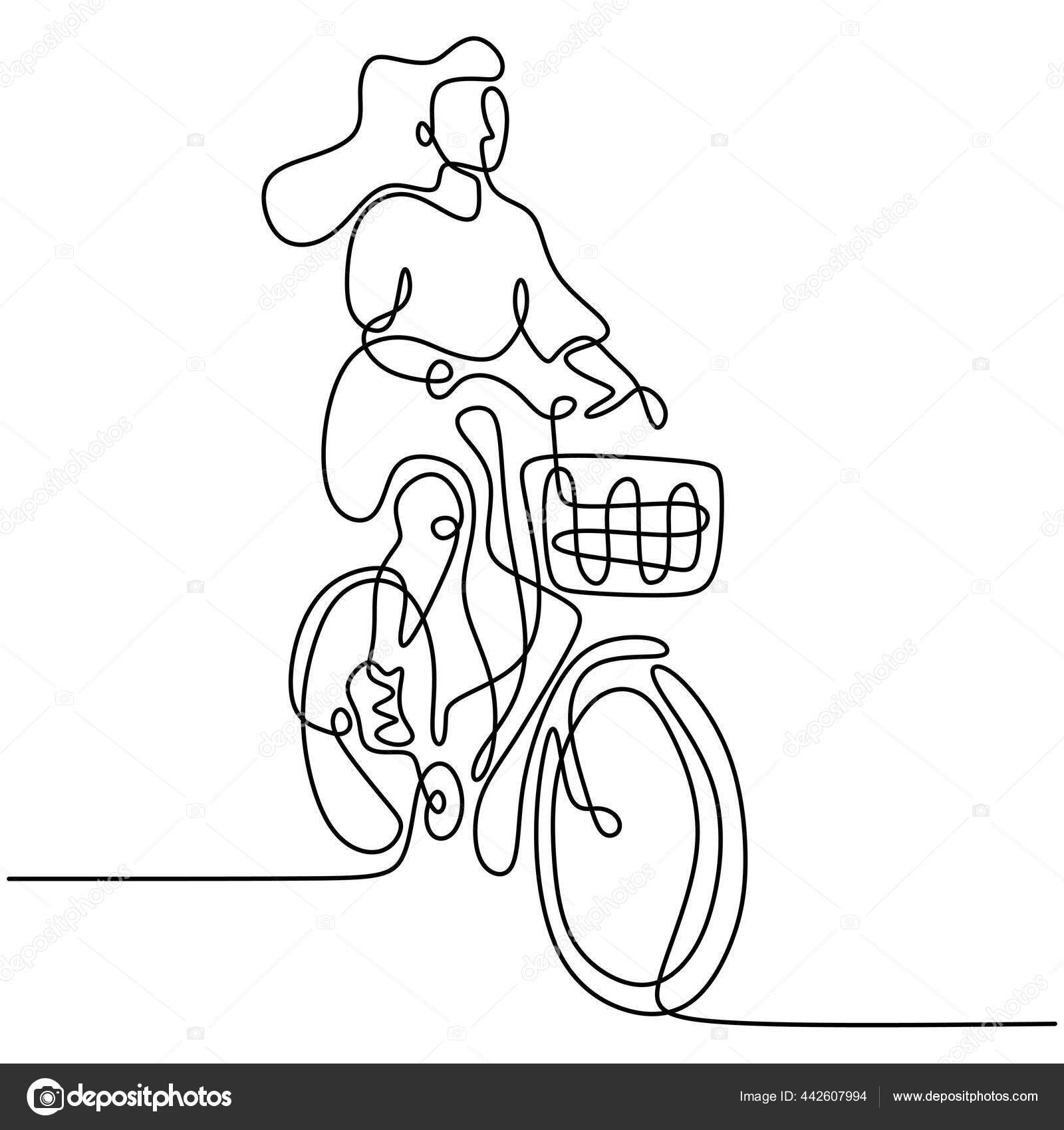 One Continuous Line Drawing Girl Riding Bicycle Cute Woman Enjoy Stock ...