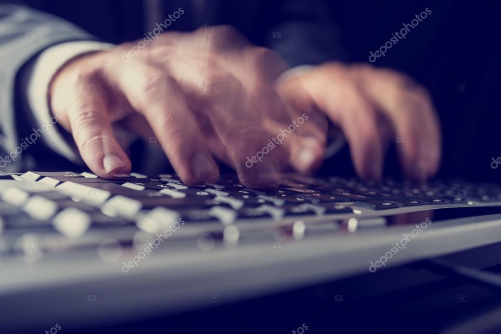 Retro image of a businessman typing on a computer keyboard — Stock ...