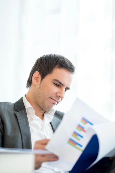 Businessman reading an analytical report - Stock Image - Everypixel