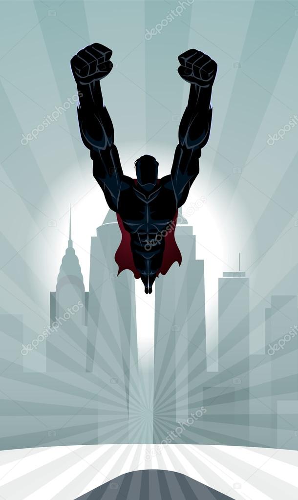 Superhero flying in front of a urban background. Stock Vector Image by ©Maxutov #86358268