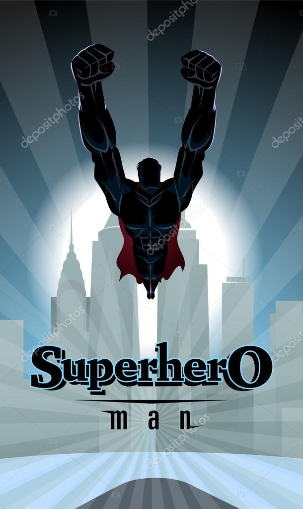 Superhero flying in front of a urban background. Stock Vector by ©Maxutov 86358270