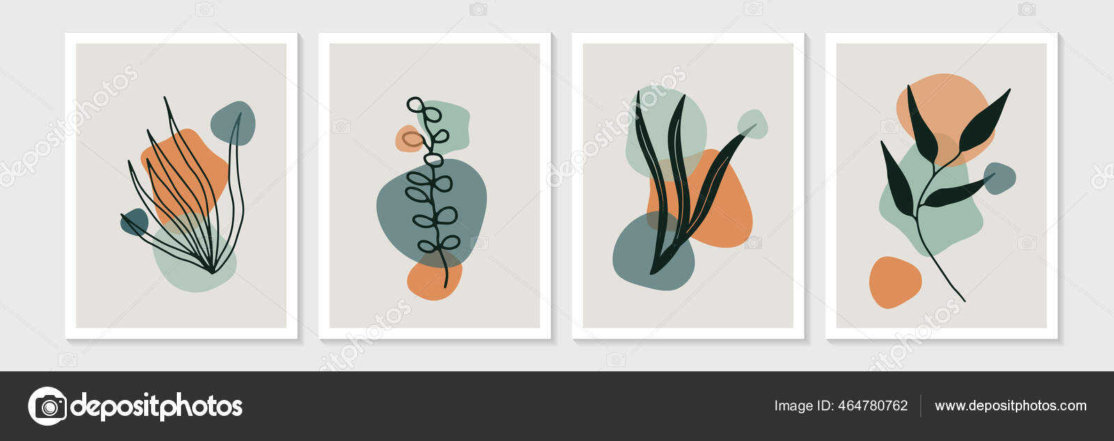 Botanical Wall Art Vector Set Foliage Line Art Drawing Abstract Stock ...