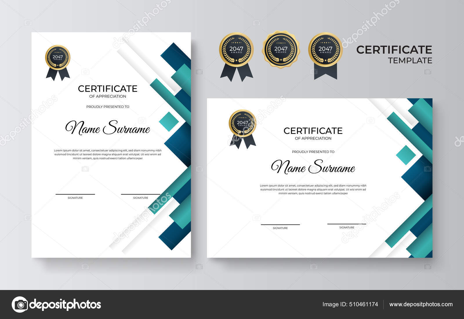 Elegante Plantilla Certificado Diploma Azul Verde Oro Vector de stock ...