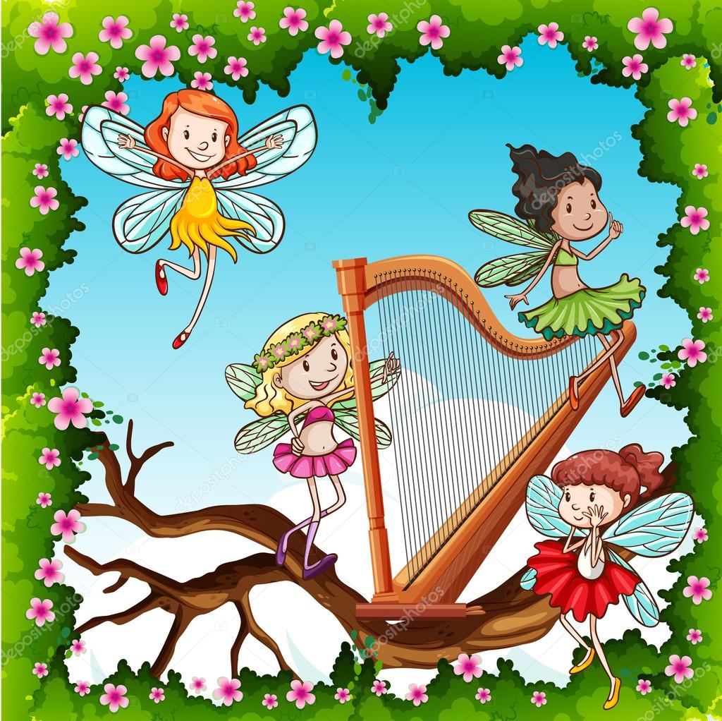 Hadas volando en el jardín Vector de stock #106560372 de ©blueringmedia