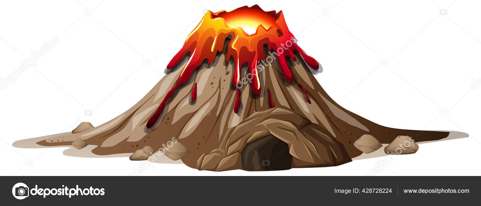 Volcano Eruption Cave Transparent Background Illustration Stock Vector ...