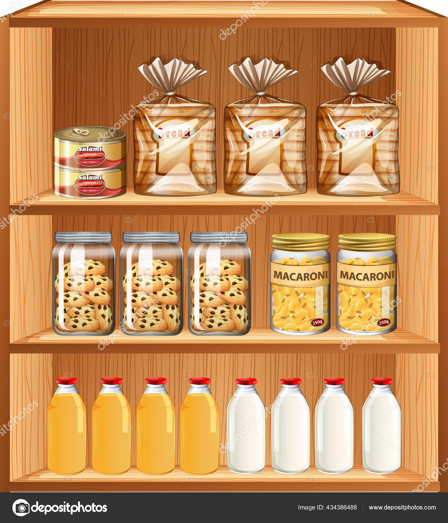 Baked Goods Processed Food Three Shelves Illustration Stock Vector ...