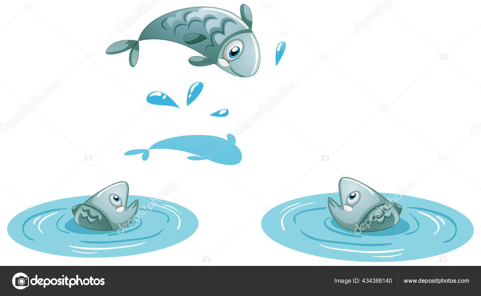 Three Fish Water Isolated White Background Illustration Stock Vector ...