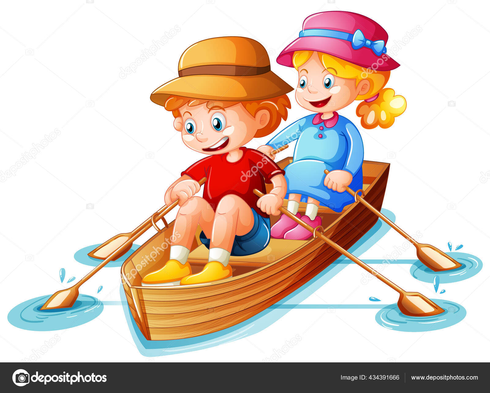 Boy Girl Row Boat White Background Illustration Stock Vector by ...