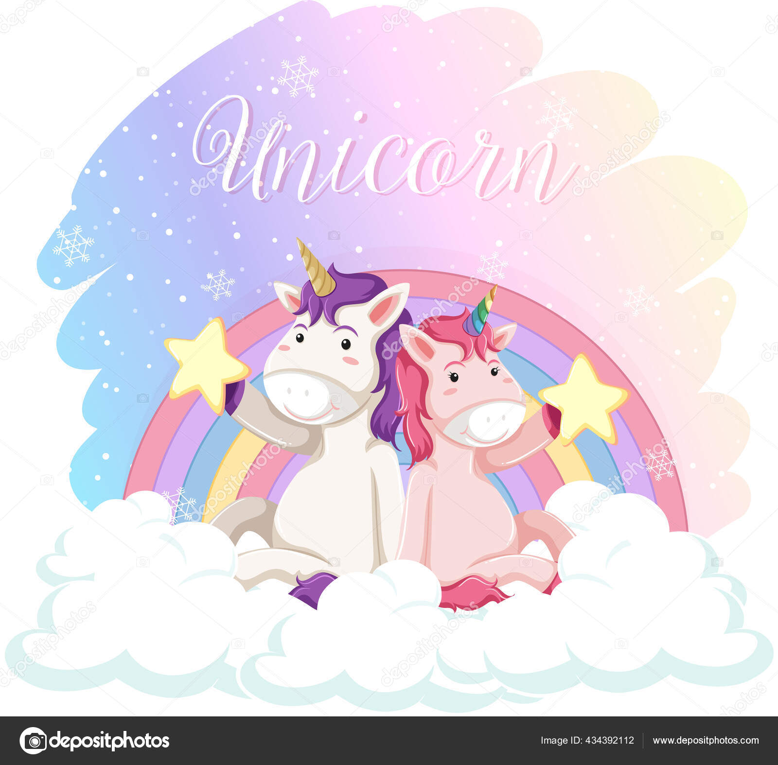 Cute Unicorns Sitting Cloud Pastel Rainbow Isolated White Background Illustration Stock Vector ...