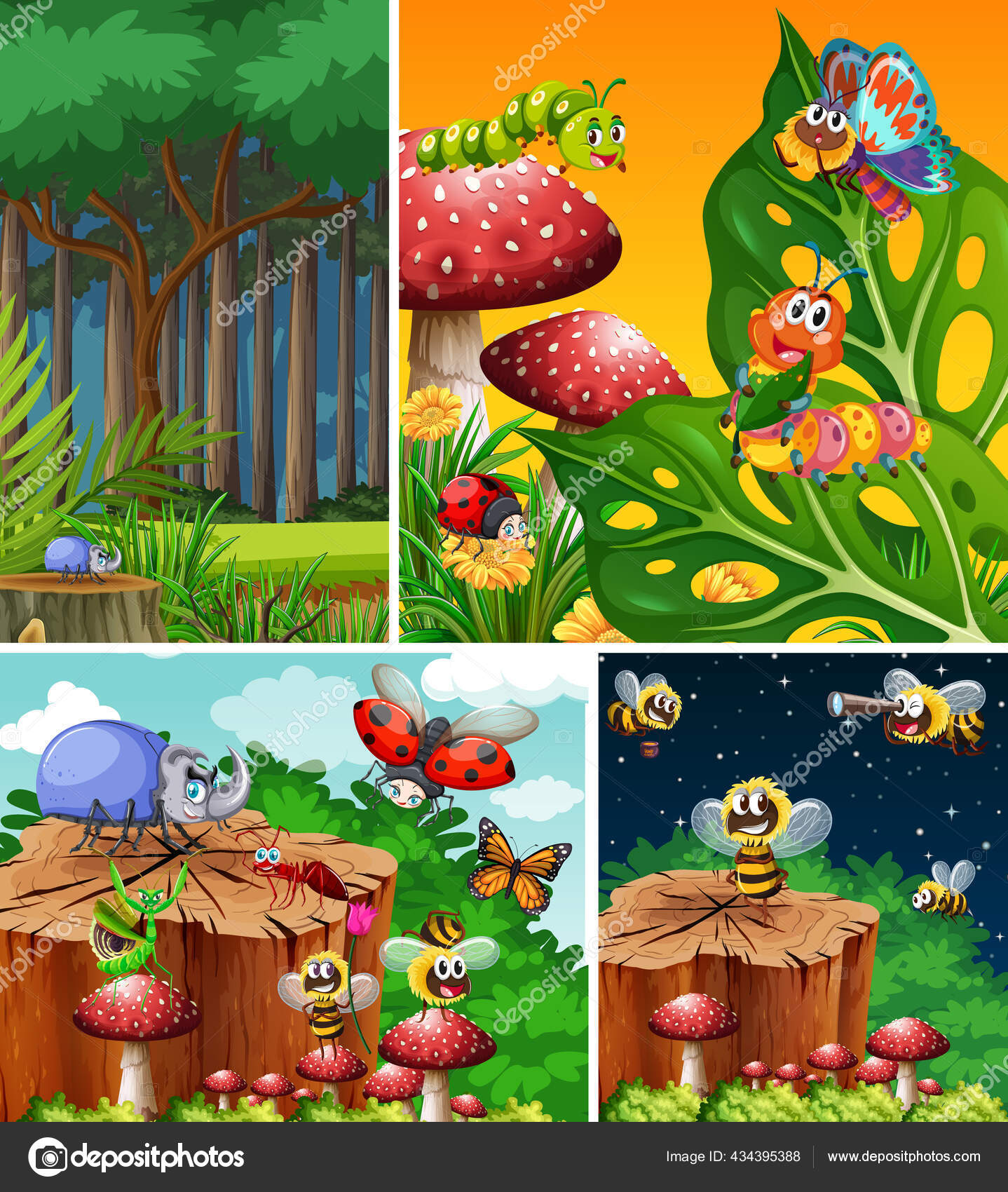 Set Different Insects Living Garden Background Illustration Stock ...