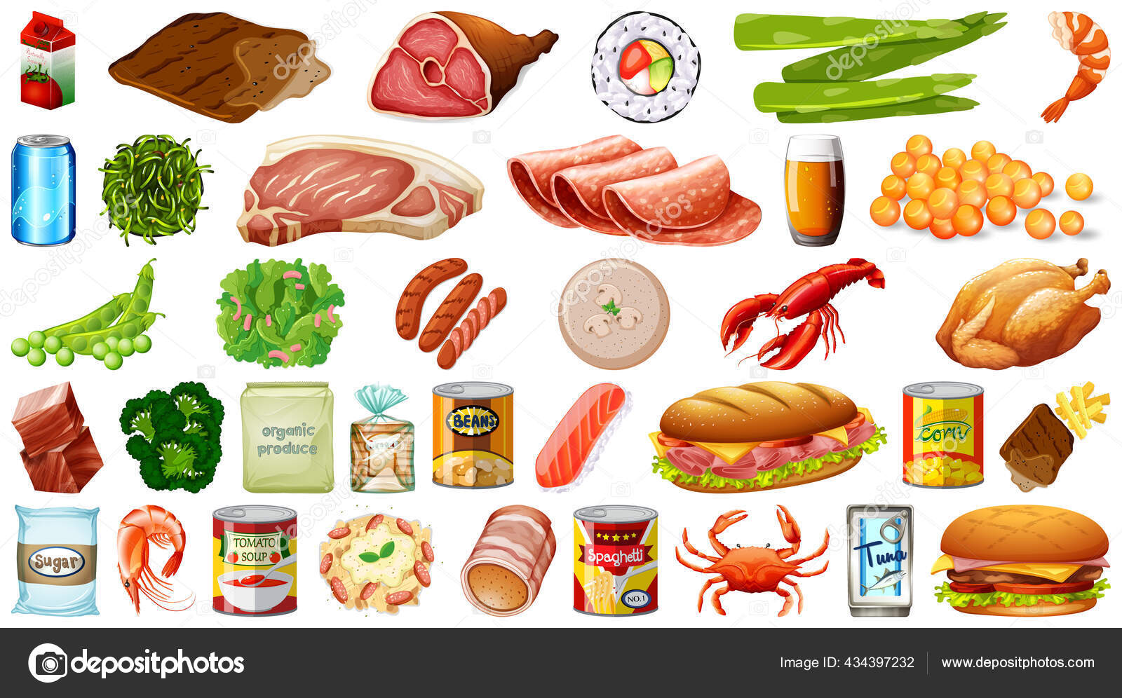 Conjunto Ilustración Aislada Alimentos Vector de stock por ...