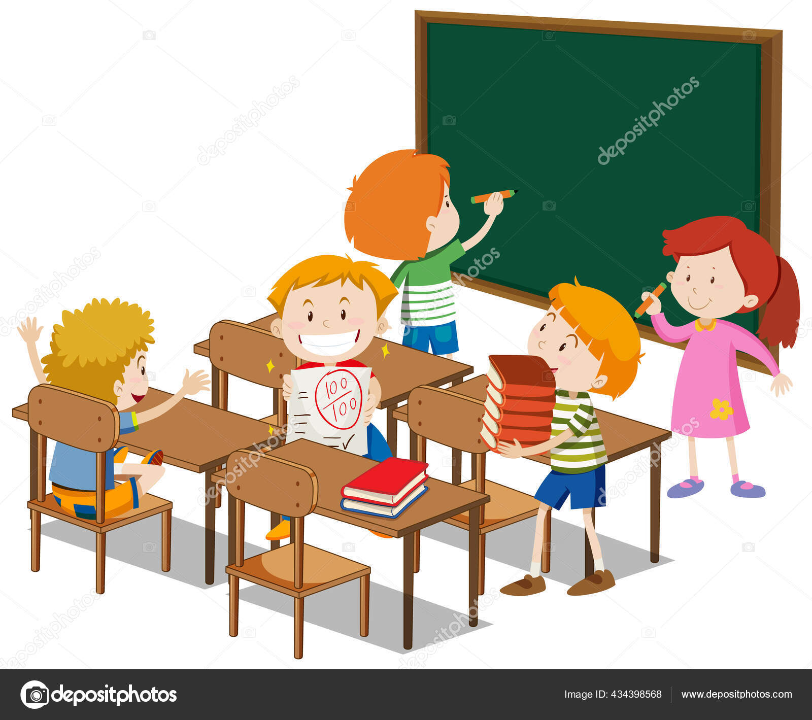 Estudantes Com Elementos Sala Aula Sobre Ilustração Fundo Branco Vetor ...