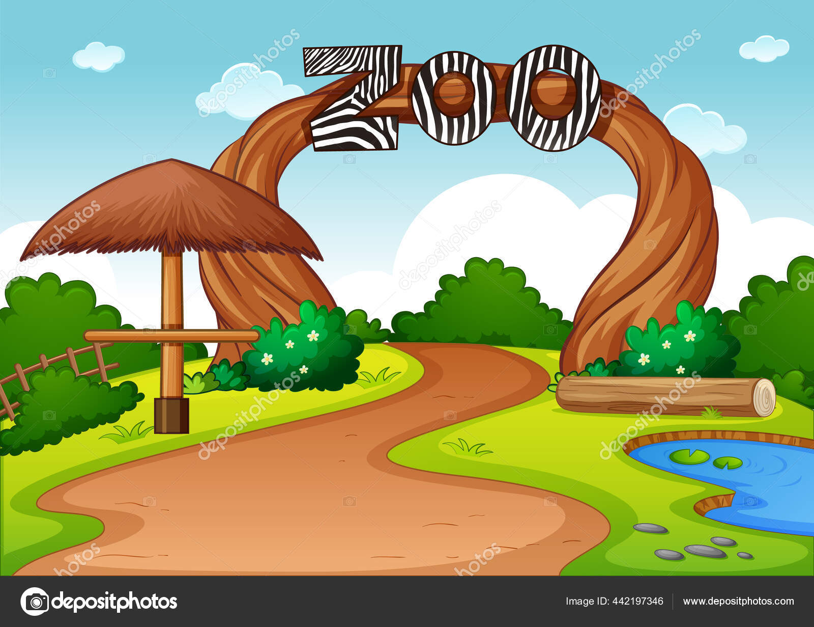 Kebun Binatang Kosong Dalam Ilustrasi Pemandangan Alam Vektor Stok oleh ...