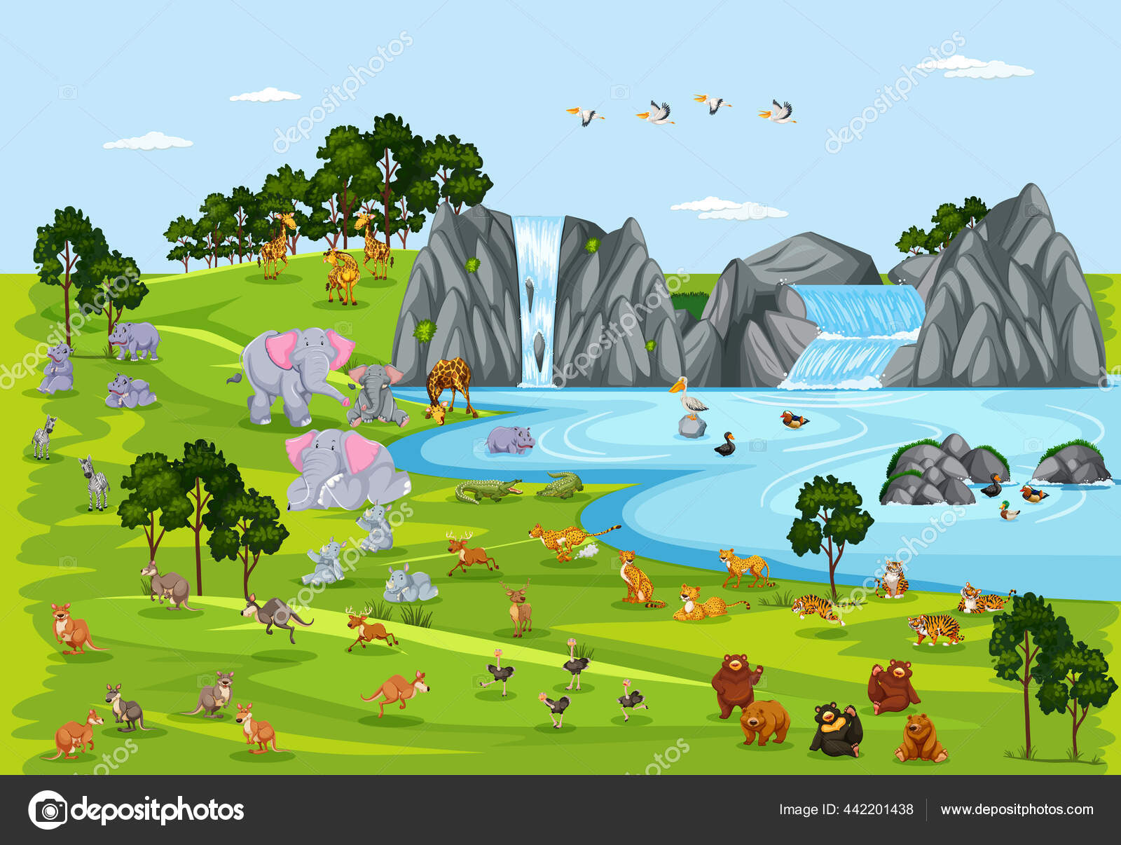 Wild Life Wild Animal Nature Scene Illustration Stock Vector by ...