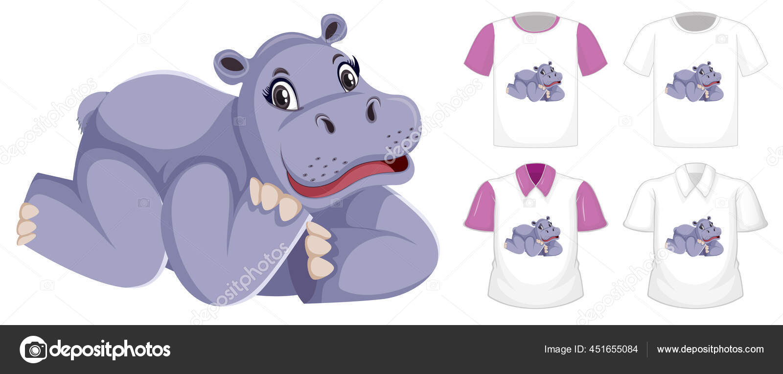 Set Different Shirts Hippopotamus Cartoon Character Isolated White ... Set Different Shirts Hippopotamus Cartoon Character Isolated White ...