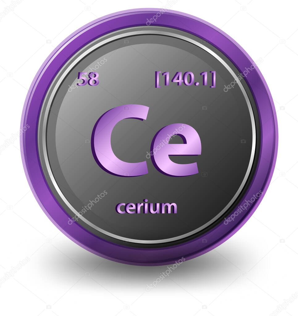 Elemento químico de cerio. Símbolo químico con número atómico y masa ...